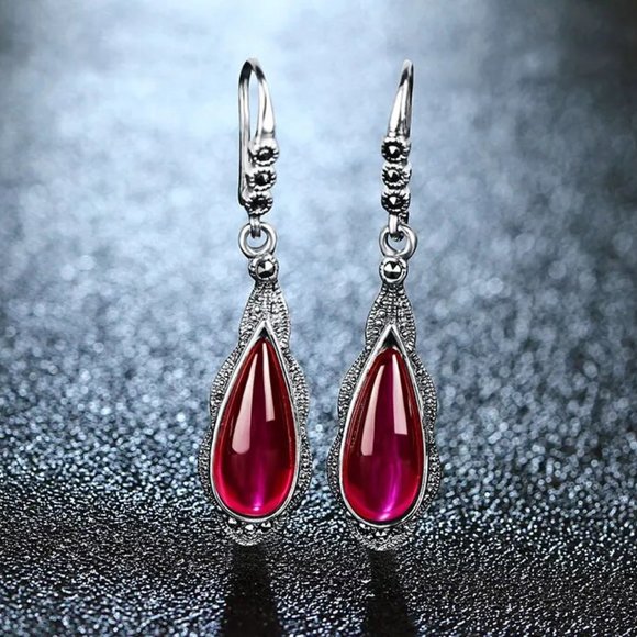 JIASHUNTAI | Jewelry | Vintage Pink Ruby Gemstone Earrings | Poshmark